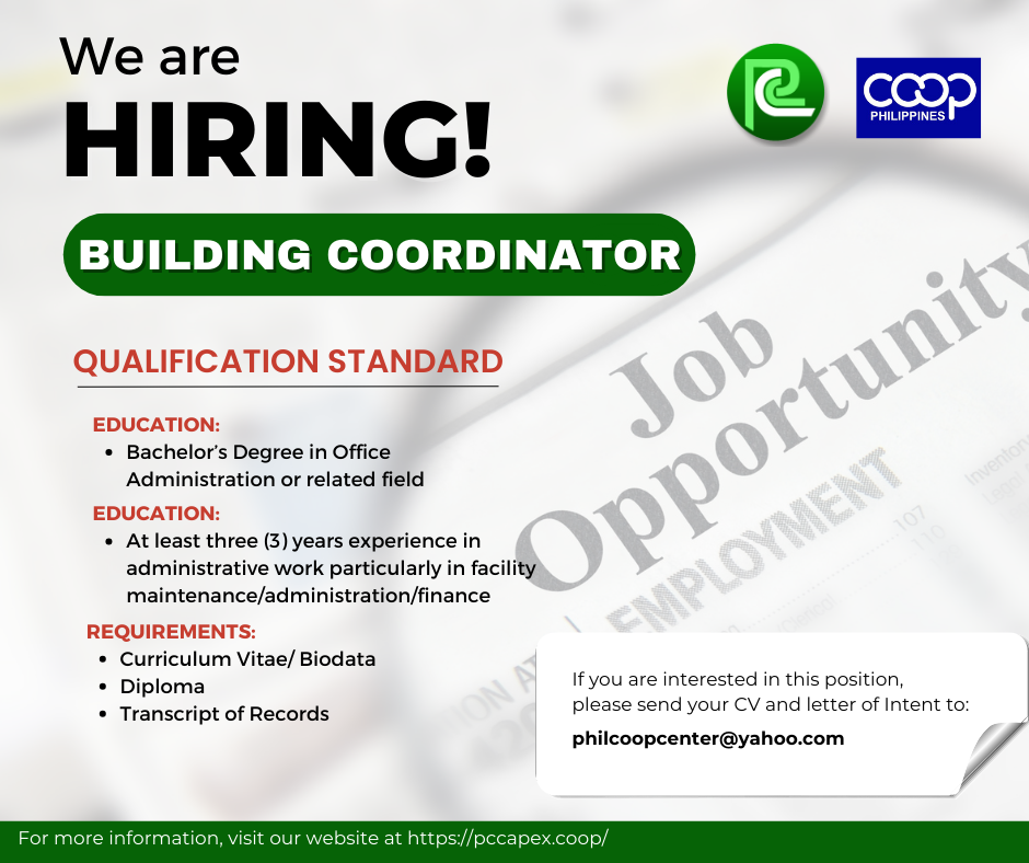 PCC JOB HIRING – Building and Function Coordinator – Philippine ...